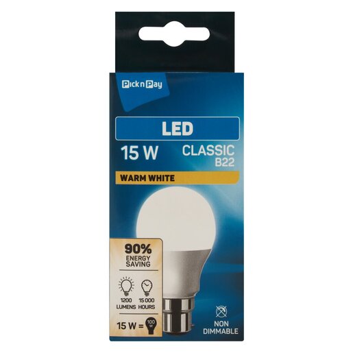 PnP 15w Bayonet Cap Warm White Non-Dimmable Classic LED | PnP
