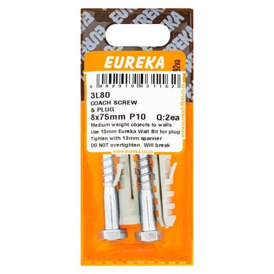Eureka Coach Screw & Plug 8x75mm P10 2 Pack | Smart Price Specials ...