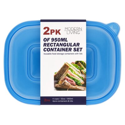 Modern Living Polypropylene Rectangular Containers with Lids 950ml 2 ...