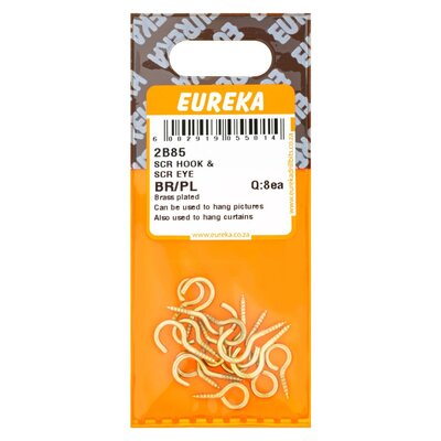 Eureka Brass Plated Screw Hook & Eye 8 Pack | Smart Price Specials | PnP Home