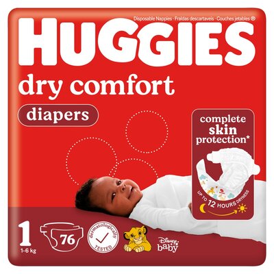 Huggies Dry Comfort Size 1 Disposable Nappies 1-6kg 76 Pack | PnP