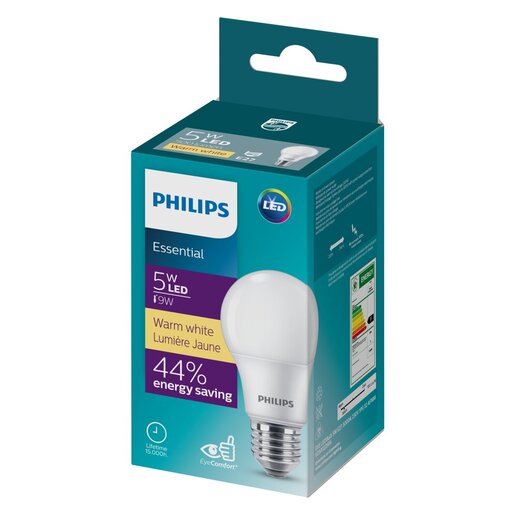Philips Essential Warm White E27 5W 3000k LED Light Bulb | PnP