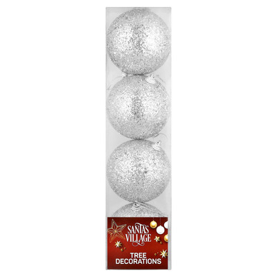 SANTA'S VILLAGE BALL GLITTER SILV 80MMX4 | PnP