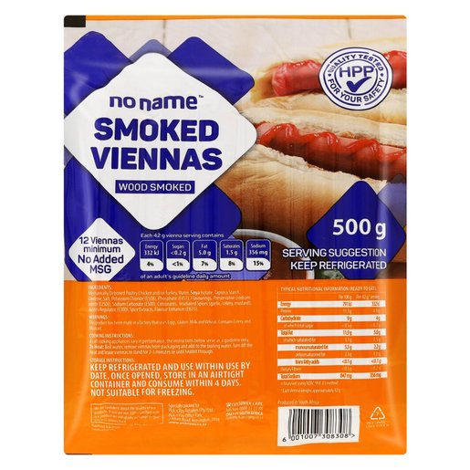No Name Smoked Viennas 500g | Smart Price Specials | PnP Home