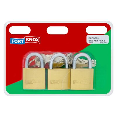 Fort Knox Brass Padlock Keyed Alike 38mm 3 Pack | PnP