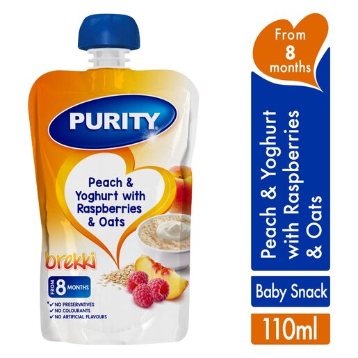 Purity Pouch Peachy Yoghurt with Raspberries & Oats 110ml from 6 Months ...