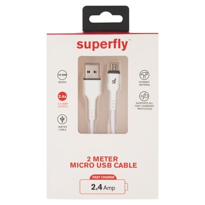 Superfly 2.4A Micro USB 2m Cable White | PnP