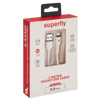 Superfly 2.4A Micro USB 2m Cable White | PnP