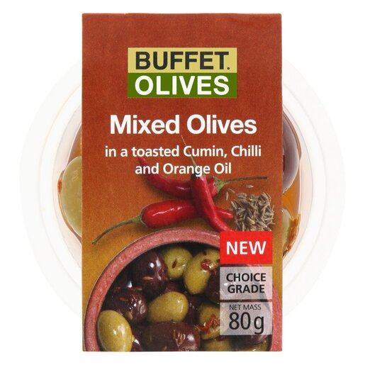 Buffet Mixed Olives In A Toasted Cumin, Chilli & Orange Oil 80g | PnP