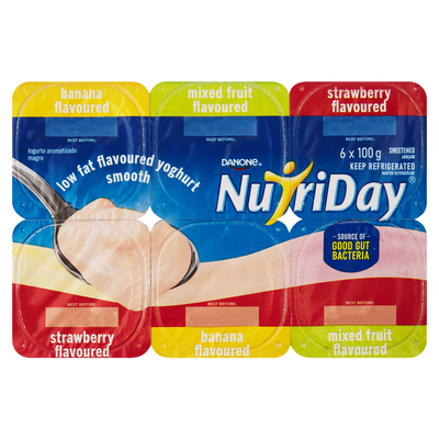 Danone Nutriday Low Fat Mixed Strawberry, Fruit & Custard Yoghurt 6 x ...