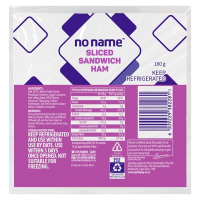 No Name Sliced Sandwich Ham 180g | PnP