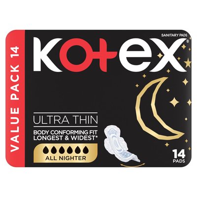 Kotex All Nighter Ultra Thin Pads With Wings 14 Pack | PnP