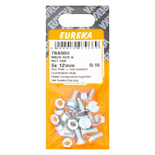 Eureka Machine Countersunk Screw & Nut 5 x 12mm 15 Pack | PnP