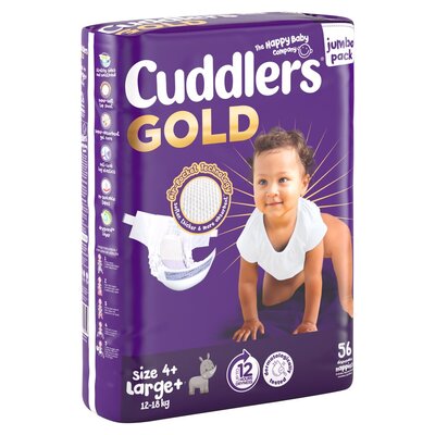 Cuddlers Gold Size 4+ Large Jumbo Pack Disposable Nappies 56 Pack | PnP