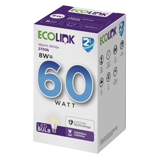Ecolink 8w 806lm B22 2700k Nd Af | PnP