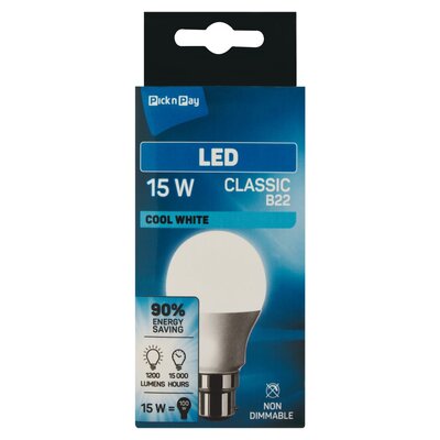 PnP 15w Bayonet Cap Cool White Non-Dimmable Classic LED x 1500 | PnP