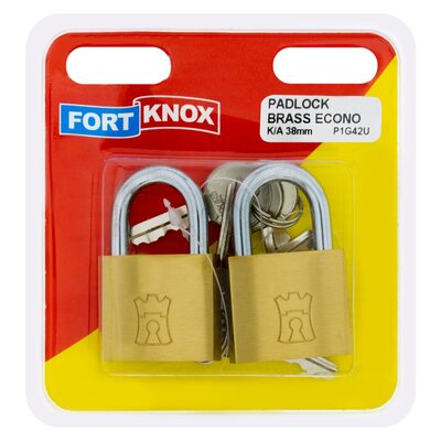 Fort Knox Brass Econo Padlock Key Alike 38mm 2 Pack | PnP