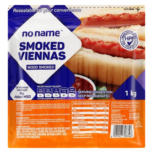 No Name Smoked Viennas 1kg | Smart Price Specials | PnP Home