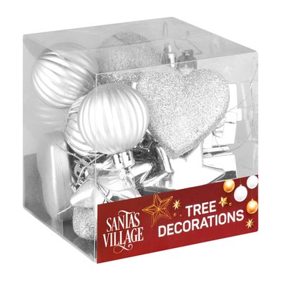 Santa's Village Silver Tree Decorations 18 Piece | PnP