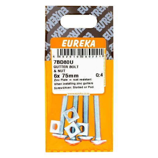 Eureka Gutter Bolt & Nut 6 x 75mm 4 Pack | PnP