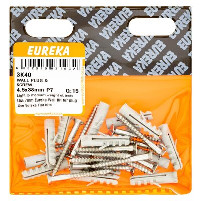 Eureka Wall Plug & Screw 4.5x38mm P7 15 Pack | Smart Price Specials ...