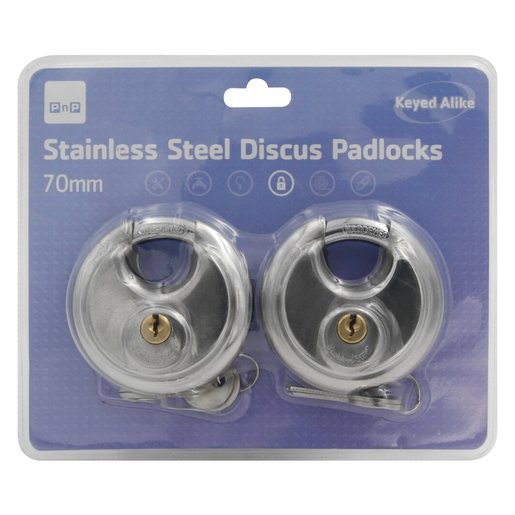 PnP Set Stainless 2 Piece 70mm Steel Discus Padlock | PnP