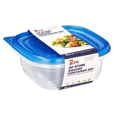 Modern Living 2-Pack Polypropylene Square Containers with Lids 870ml | PnP