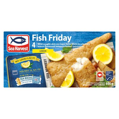 Sea Harvest Frozen Fish Friday Lemon Flavour Battered Hake Fillets 600g ...