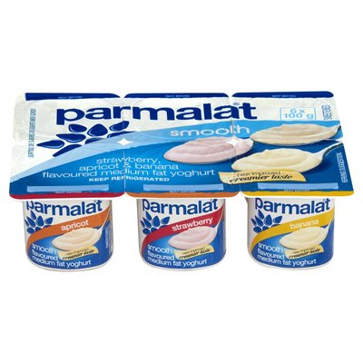Parmalat Low Fat Strawberry, Apricot & Banana Smooth Yoghurt 6 x 100g ...
