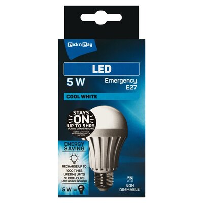 PnP 5w Bayonet Cap LED Cool White Emergency Rechargeable Light Bulb ...