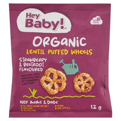 Hey Baby Organic Carrot & Sweetcorn Flavoured Pea Puffed Stars 12g | PnP
