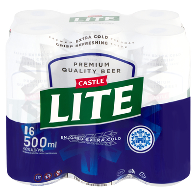 Castle Lite Premium Lager Beer 6 x 500ml | PnP