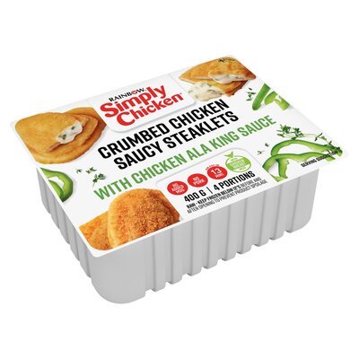 Rainbow Simply Chicken Frozen Crumbed Chicken Saucy Steaklets with ...