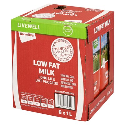 PnP UHT Low Fat Long Life Milk 6 x 1L | PnP