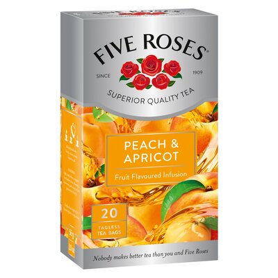 Five Roses Tea Fruit Peach & Apricot Flavoured Infusion Teabags 20 Pack ...