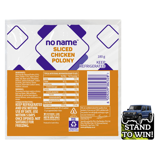No Name Sliced Chicken Polony 180g | PnP