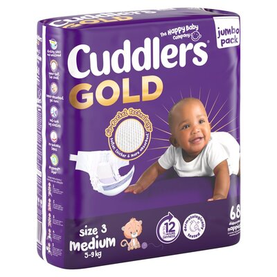Cuddlers Gold Size 3 Medium Jumbo Pack Disposable Nappies 68 Pack | PnP