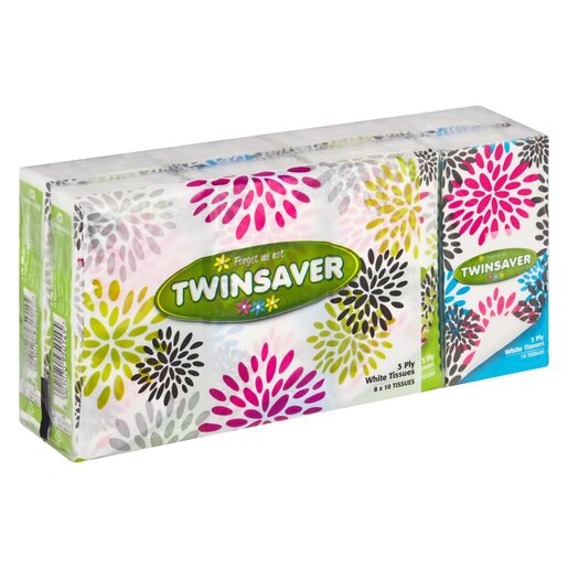 Twinsaver Facial Tissues 3 Ply Pocket Pack x 8 | PnP