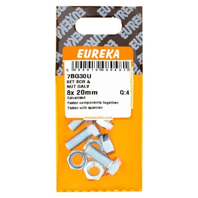 Eureka Screw & Nut Galvanized Set 8 x 20mm 4 Pack | Smart Price ...