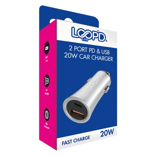 Loopd Lite 2 Port PD/USB Car Charger Silver | PnP