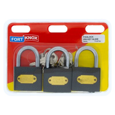 Fort Knox Iron Padlock Key Alike 50mm 3 Pack | PnP