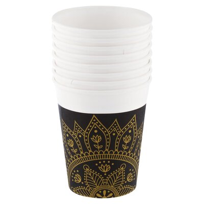 Decorata Mandala Black & Gold Paper Cups 8 Pack | PnP