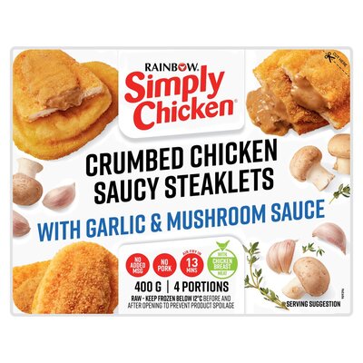 Rainbow Simply Chicken Frozen Crumbed Chicken Saucy Steaklets with ...