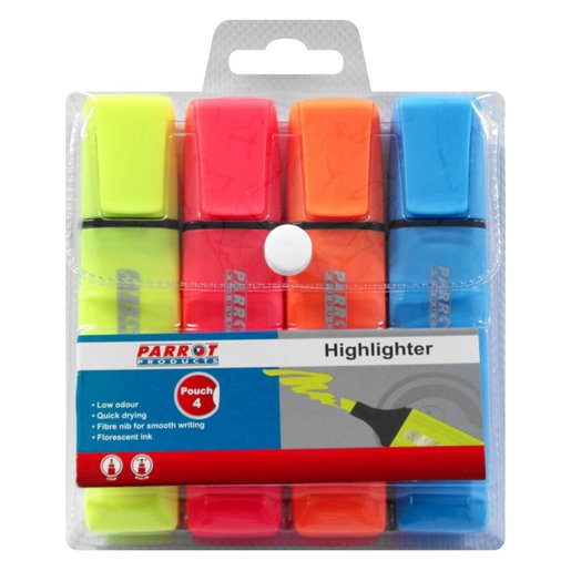 Parrot Markers Highlighter Pouch 4 Pack | PnP