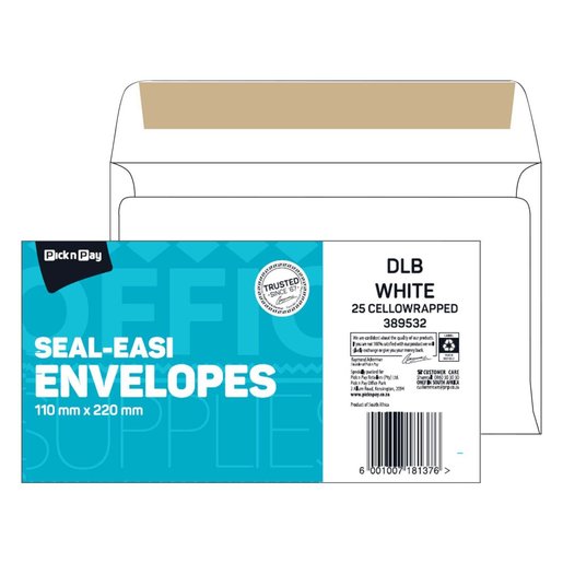 PnP Double White Envelopes White Seal Easi 25 Pack | PnP