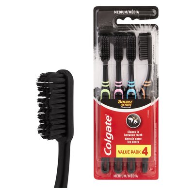 Colgate Double Action Assorted Medium Charcoal Toothbrushes 4 Pack | PnP