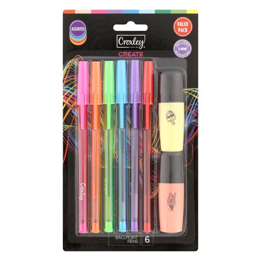 Croxley Ballpoint Pens 6 Pack + 2 Highlighter | Smart Price Specials ...