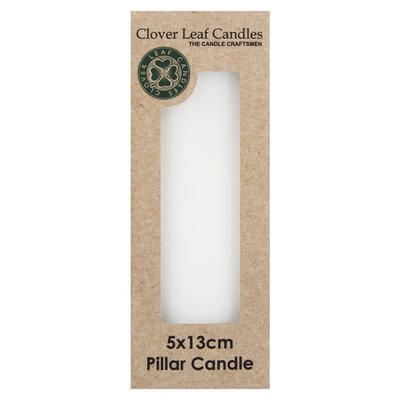 Clover Leaf White Pillar Candle 5 x 13cm | PnP