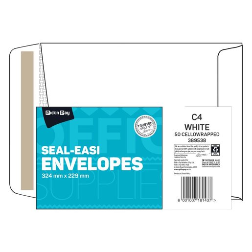 PnP C4 Envelopes White Stick Easi 50 Pack | PnP