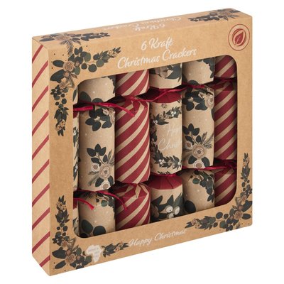Holly & Ivy Kraft Christmas Crackers 6 Pack | PnP